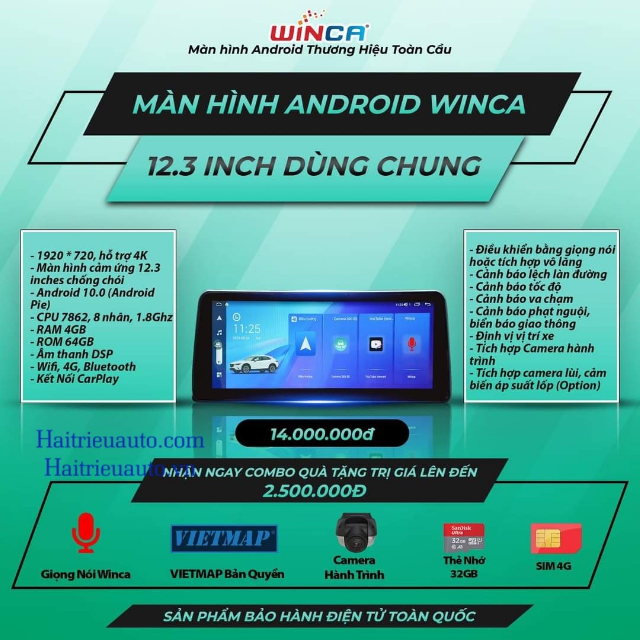 Màn hình android Winca 12.3in dùng chung